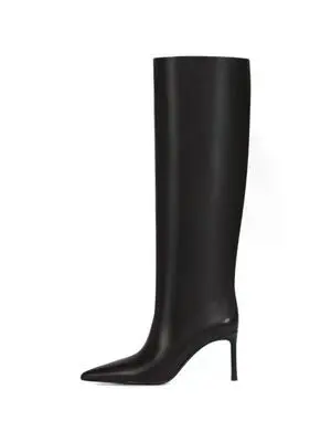 POTAMY Point-toe Leather Knee-high Boots