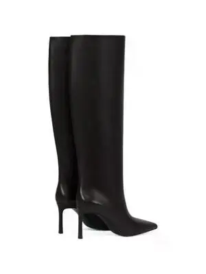 POTAMY Point-toe Leather Knee-high Boots