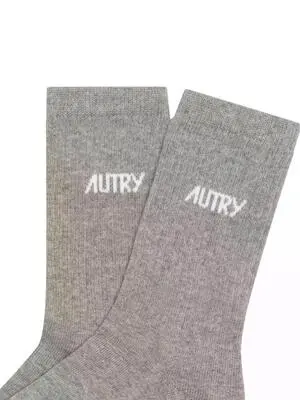 AUTRY Logo Intarsia Star Print Crew Socks - Grey