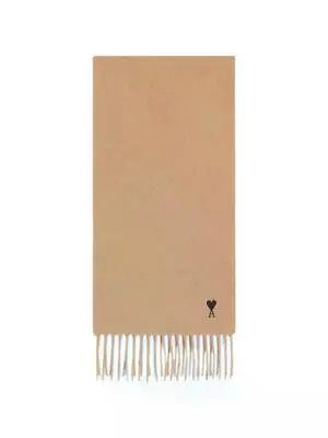 AMI Paris Beige Wool Scarf With De Coeur - Neutrals
