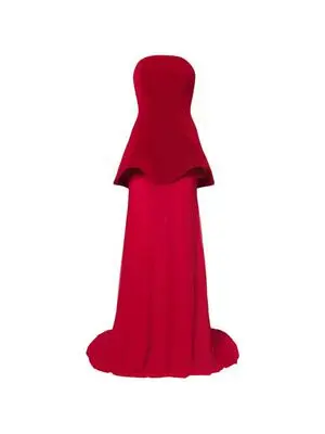 David Koma Strapless Peplum Gown - Red