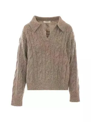 ELEH Sequin-embellished Cable-knit Polo Sweater