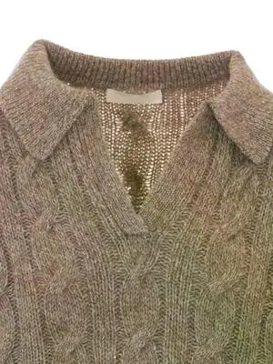 ELEH Sequin-embellished Cable-knit Polo Sweater