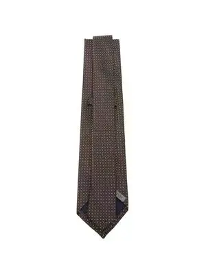 Corneliani Geometric Pattern Silk Tie - Brown