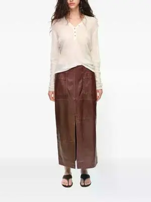 Bimba Y Lola Washed Leather Midi Skirt