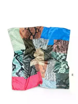 Bimba Y Lola Aquamarine Geometric Snakeskin-design Patchwork Scarf Charm