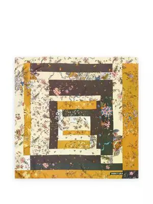 Bimba Y Lola Ocher Romantic Flowers Patchwork Scarf - Neutrals