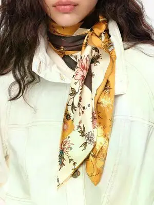 Bimba Y Lola Ocher Romantic Flowers Patchwork Scarf