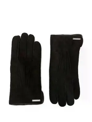 Corneliani Logo Plaque Suede Gloves - Black