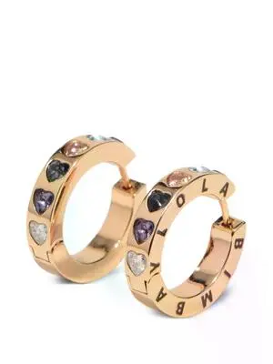 Bimba Y Lola Medium Multicolor Crystals Heart-logo Hoop Earrings - Gold