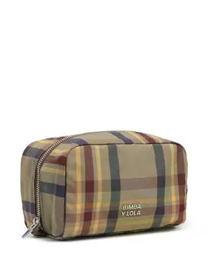 Bimba Y Lola Small Khaki And Garnet Tartan Jacquard Make-up Case - Neutrals