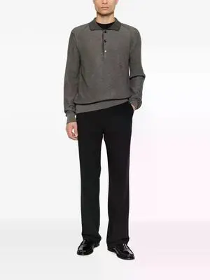 Brioni Ribbed Knit Long Sleeve Polo Sweater