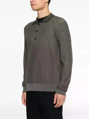Brioni Ribbed Knit Long Sleeve Polo Sweater