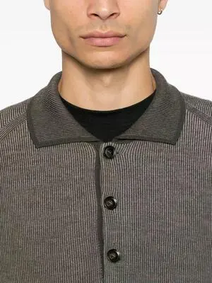 Brioni Ribbed Knit Long Sleeve Polo Sweater