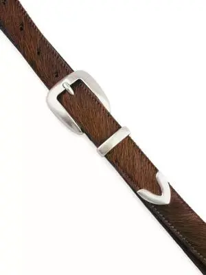 MOLEBO M2456 Hair-on Cowhide Belt With Silver-toned Hardware - Brown