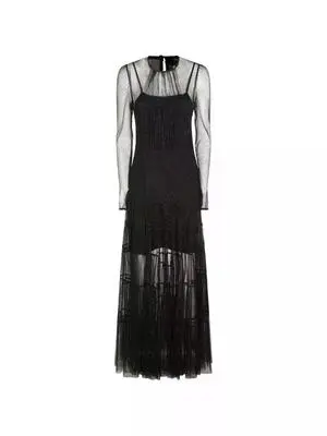 TWINSET Long Tulle Dress With Pleated Flounces And Lace Inserts