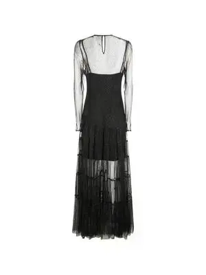 TWINSET Long Tulle Dress With Pleated Flounces And Lace Inserts