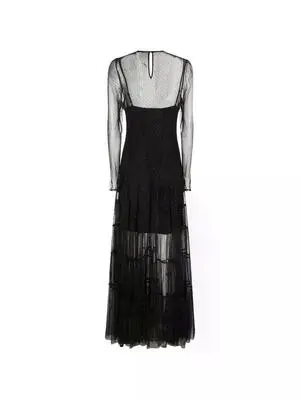 TWINSET Long Tulle Dress With Pleated Flounces And Lace Inserts