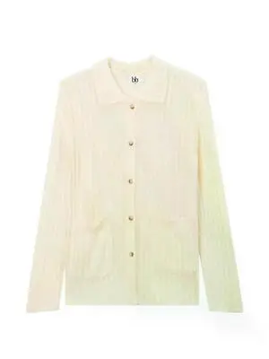 B+AB Ribbed-knit Collared Cardigan - Neutrals