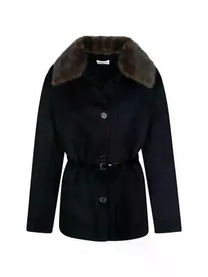P.a.r.o.s.h Belted Faux-fur Collar Wool Coat