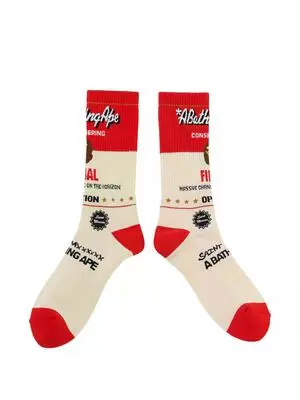 SAINT MXXXXXX Logo-print Intarsia-knit Socks - Neutrals