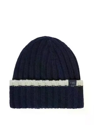 FAY Ribbed Knit Beanie Hat - Blue