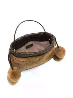 JIMMY CHOO Faux Shearling Drawstring Tote Bag With Pom-pom Details