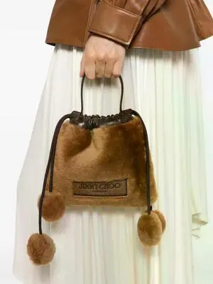 JIMMY CHOO Faux Shearling Drawstring Tote Bag