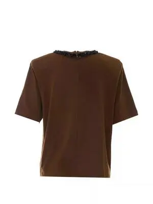 Essentiel Antwerp Crystal-embellished Padded-shoulder T-shirt - Brown