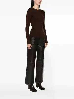 Maje Ribbed Knit Long Sleeve Sweater - Brown