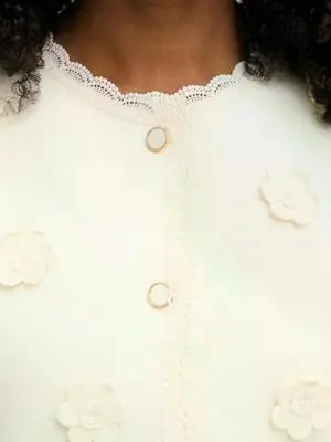 MORGAN Floral-appliqué Lace-trim Cardigan