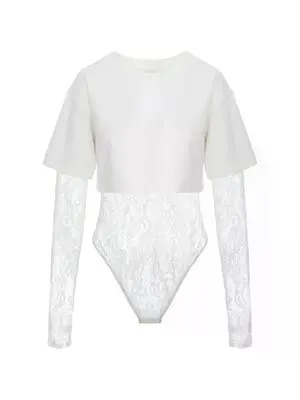 HAMZA Osaka Lace-panelled Cropped Top By - White