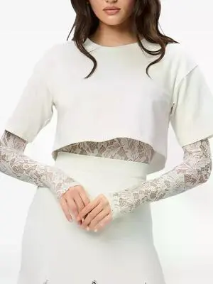 HAMZA Osaka Lace-panelled Cropped Top - White