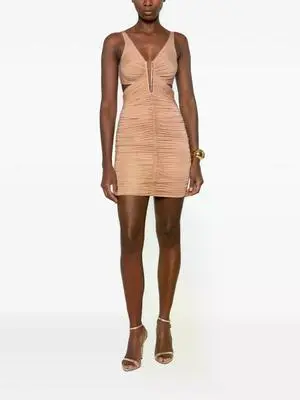 Elisabetta Franchi Ruched Cutout-detail Mini Dress - Neutrals