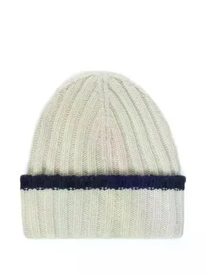 FAY FAY Ribbed Knit Stripe Beanie Hat Neutrals