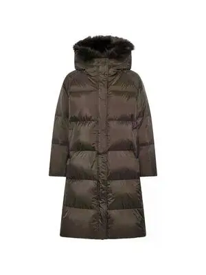 YVES SALOMON Long Hooded Coat With Wool Trim
