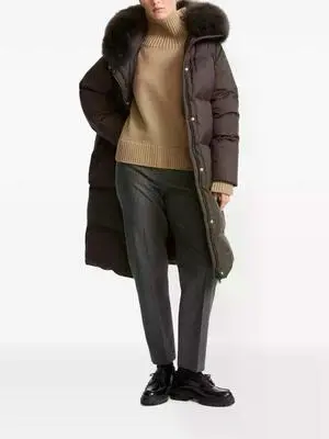 YVES SALOMON Long Hooded Coat With Wool Trim