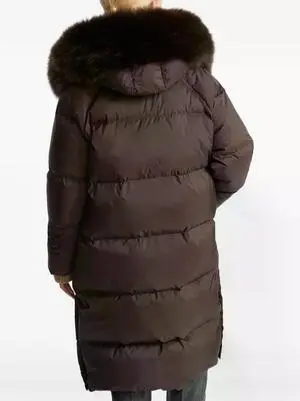 YVES SALOMON Long Hooded Coat With Wool Trim