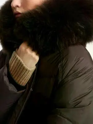 YVES SALOMON Long Hooded Coat With Wool Trim
