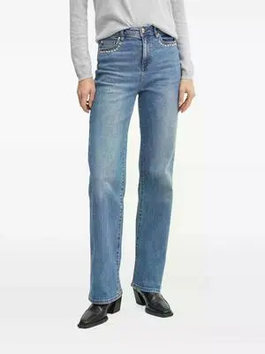 MORGAN Stud-embellished Stonewashed Bootcut Jeans - Blue