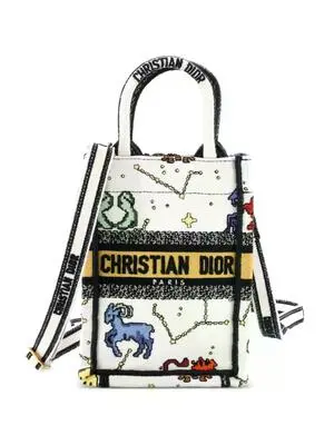 Dior Pixel Zodiac Embroidered Canvas Mini Tote Bag - Neutrals
