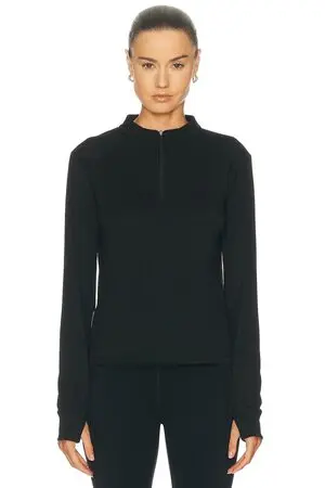Literary Sport Long Sleeve Jersey Zip-up With Thumbholes - Black