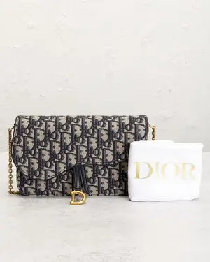 Dior Oblique Saddle Wallet On Chain - Blue