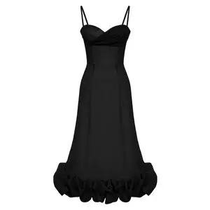 POST MERIDIEM Draped Bodice Bustier Midi Dress - Black