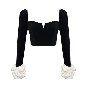 POST MERIDIEM Velvet Top With Removable Cuffs - Black