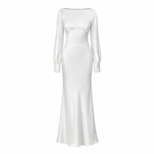 AISL Satin Gathered Waist Maxi Dress - White