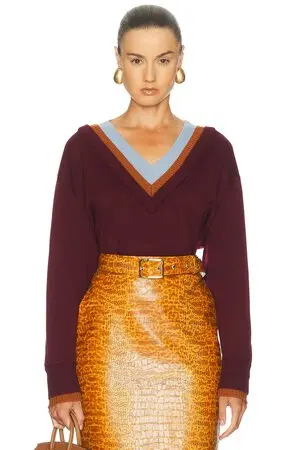 Staud Norman" V-neck Merino Wool Sweater - Pinot Multi