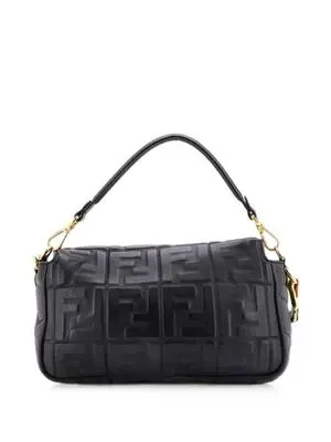 Fendi Baguette Nm Bag Zucca Embossed Leather Medium Crossbody Bag
