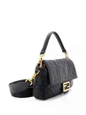Fendi Baguette Nm Bag Zucca Embossed Leather Medium Crossbody Bag
