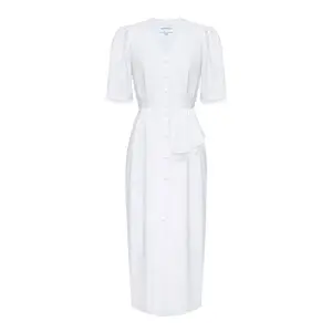 POST MERIDIEM Lace Trimmed Button Front Midi Dress With Belt